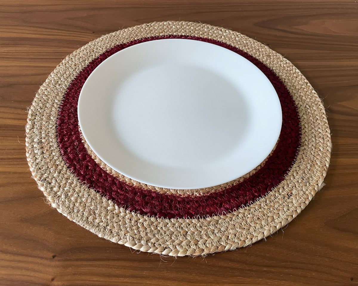 Reversible Hand-Braided Jute Placemats – Natural & Burgundy (Set of 4 ...
